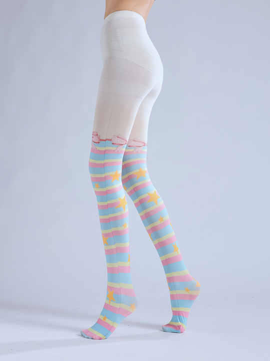 Long Style Stockings Mesh Pantyhose Tights Rainbow Pattern Printed ...