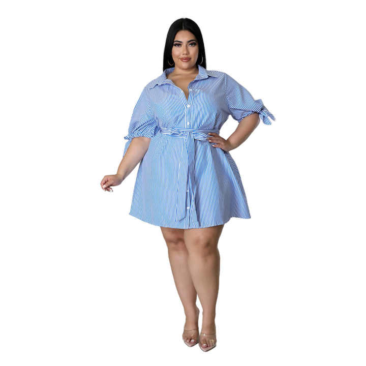 2023 Best Quality 5xl Plus Size Womens Dress Polo Shirt Dress Plus Size Striped Lace-Up Casual ...