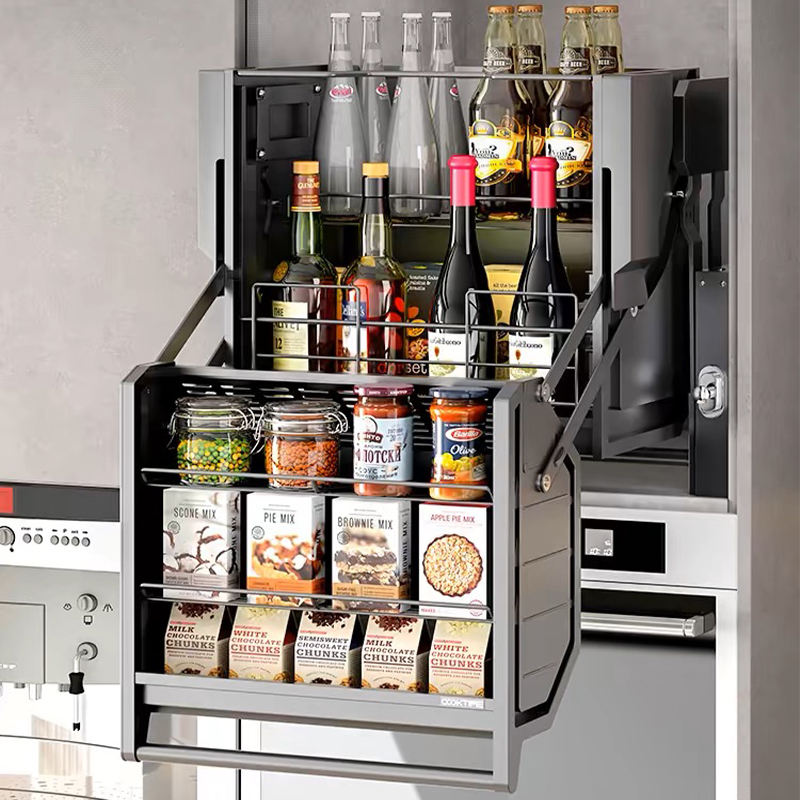 2 Tier Pull Down Shelf Cabinet - Kitchen Organizer in Black/Grey, Eco ...
