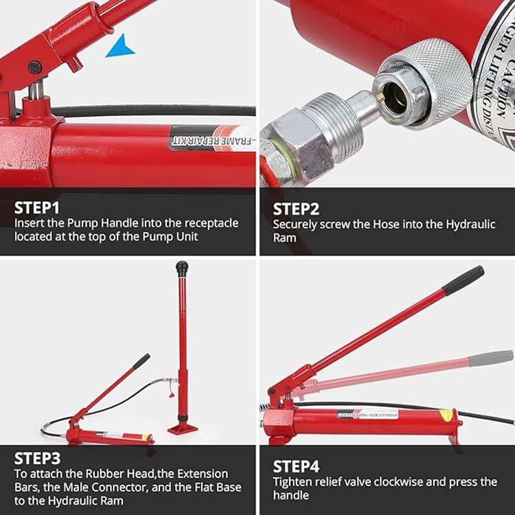 10 Ton Hydraulic Cylinder Ram Jack Body Frame Repair Kit - Steel Car ...