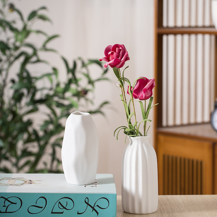 Plain Roast Matte White Ceramic Flower Vase Creative Simple Living Room ...