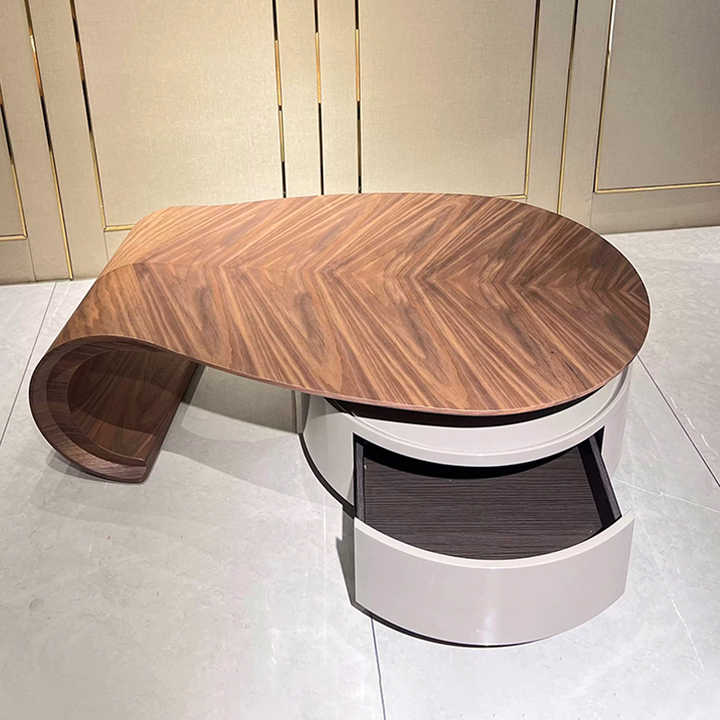 Light Luxury Leaf Shape Walnut Bark Coffee Table WZ2427