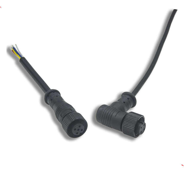 M12 4-Pin Sensor Connector Female to Male 90 Degree Angled IP67 Waterproof Injected ABS Nylon ...