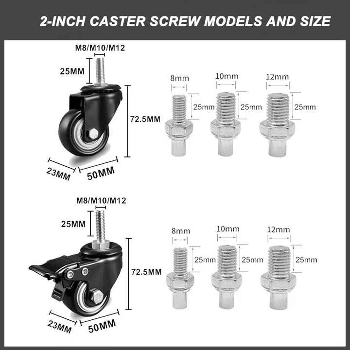 1.5 Inch 2 Inch Swivel Caster Wheels Locking Casters Black Heavy Duty ...