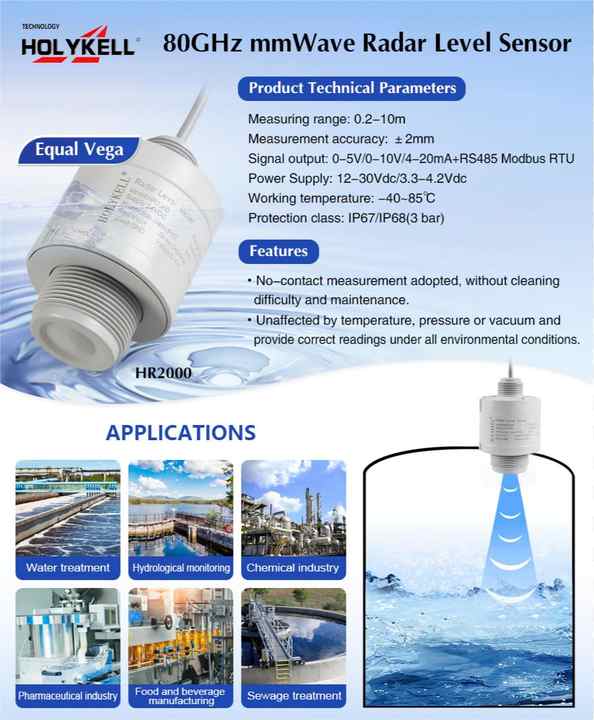 Holykell Ultrasonic Radar Liquid Level Sensor - Deep Well