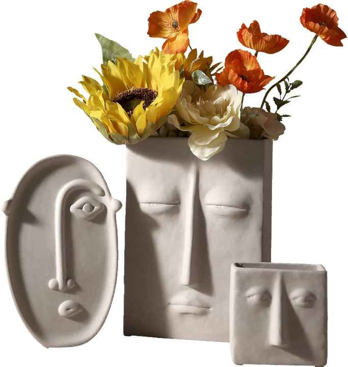 Abstract Square Face Ceramic Vase Vases Craft Planter Home Decoration ...