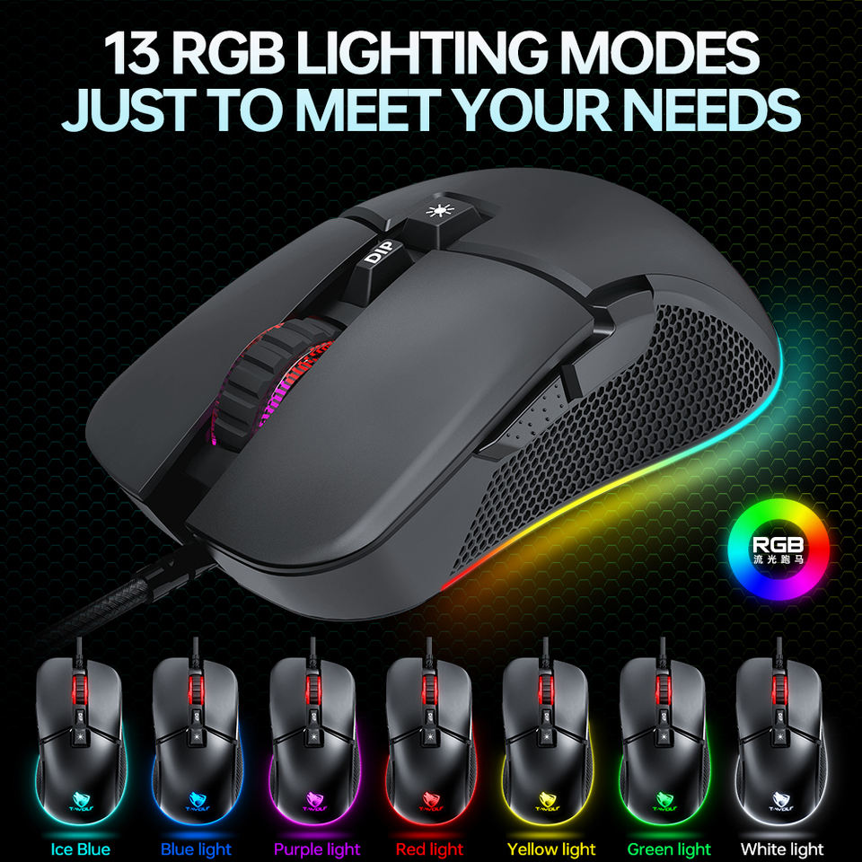 T-WOLF G590 RGB Gaming Mouse - 13 Lighting Modes & 7200 DPI