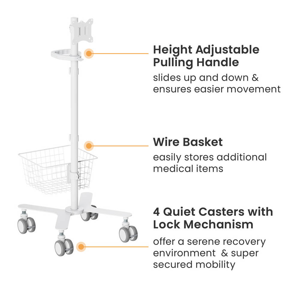 Medical Cart Mobile Height Adjustable Rolling Trolley on Wheels for ...