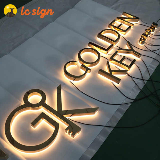 Customized Brushed Gold Backlit Signs for Business Logo