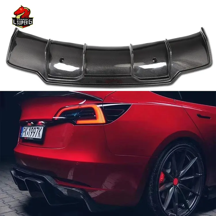 V Style Carbon Fiber Rear Diffuser for Tesla Model 3 Sedan Exterior ...