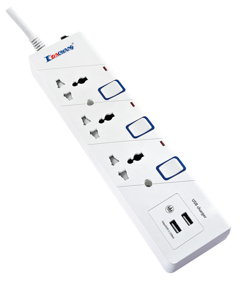 Extension Cord Multi Way 3/4/5 Outlet Universal Socket with USB Port 2 ...