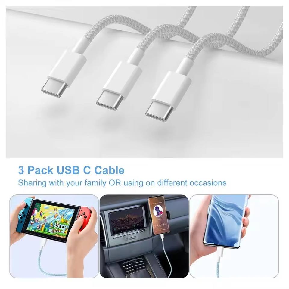 1m 60W USB C to Type C Braided Cable with 3A Fast Charging Tinned ...