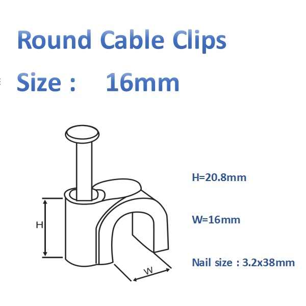 HUASU PE 16MM STRONGER NAIL CABLE CLIPS ROUND TYPE CIRCLE CABLE CLAMP ...