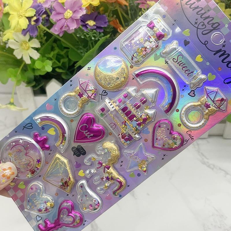 Shiny Cartoon Stereo Laser Shake Decorative Stickers for Kids Fun