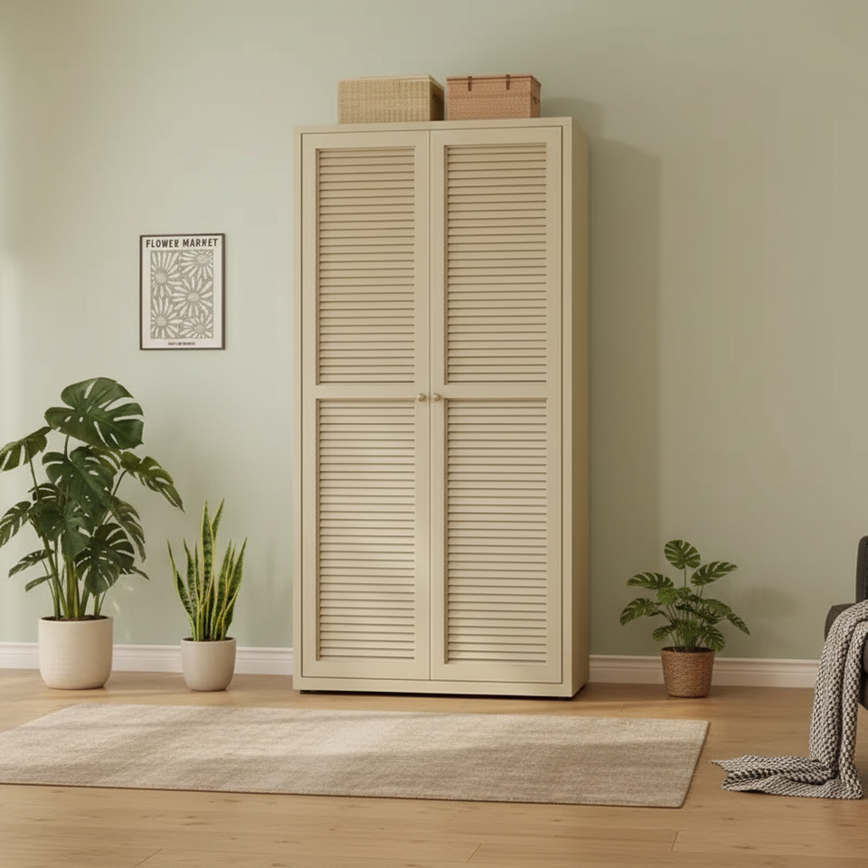 Middle Ancient Style Steel Wardrobe Freestanding 2 Swing Doors Storage ...