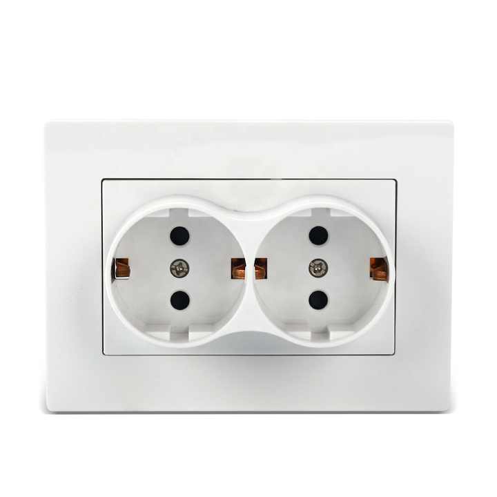 European Standard Embedded Mounted Plastic Electrical Power Switch Socket Double German Schuko ...
