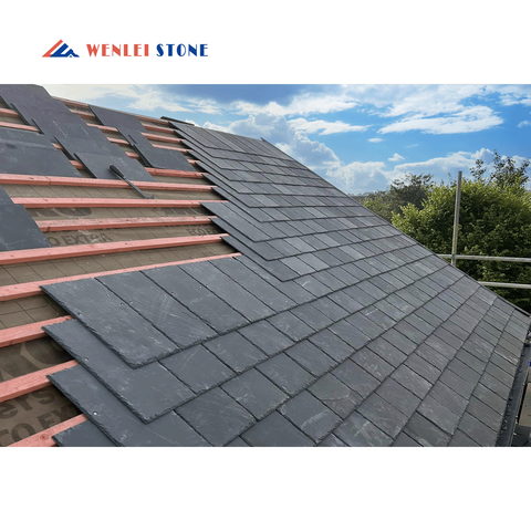 Slate Stone Roof Material Black Rectangular 500 * 250mm Non Fading and ...