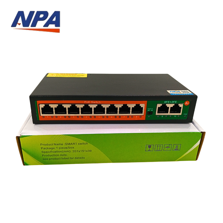 48V POE Switch 8+2 - Reliable IP Camera Connectivity