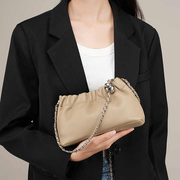 AndoBag Chain Underarm Bags for Women Genuine Cow Leather Cloud Pleated ...