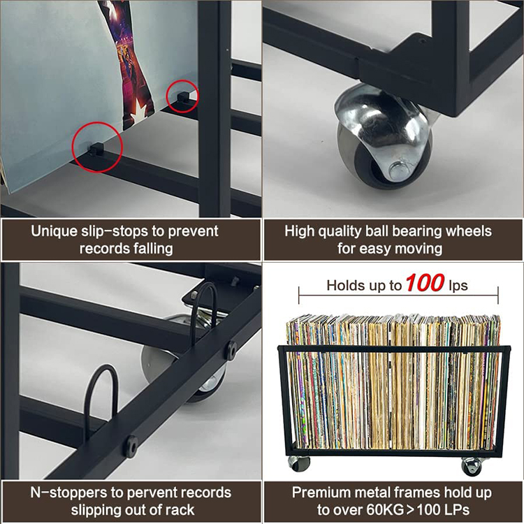 JH-Mech Mobile Vinyl Record Storage Rack High-End Design Quick Assembly ...