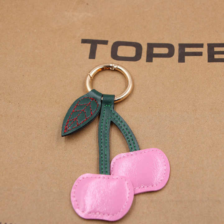 Personalized PU Leather pink Cherry Keychain for Bags Charms Mini Fruit ...