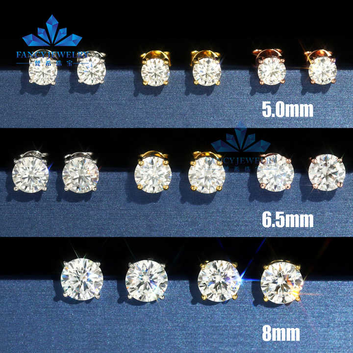 Stock GRA Iced Out 3mm 5mm 6.5mm 8mm 10mm 11mm Earring Woman Brilliant Cut VVS Moissanite S925 ...
