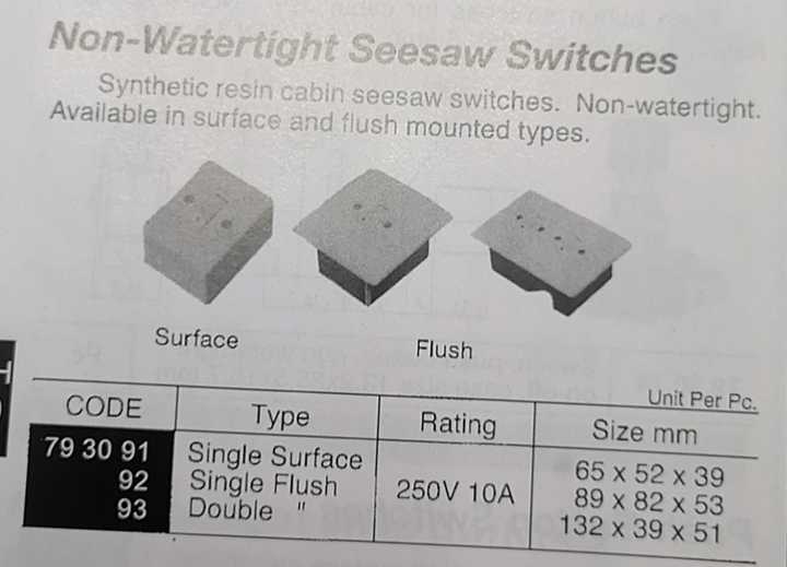 IMPA 793092 Synthetic Resin Cabin Seesaw Switch - Single Flush Type