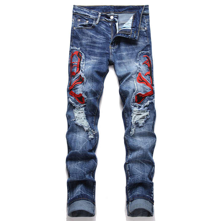 High Street Stonewashed Men's Jeans Spring Utility Denim Print Fabric ...