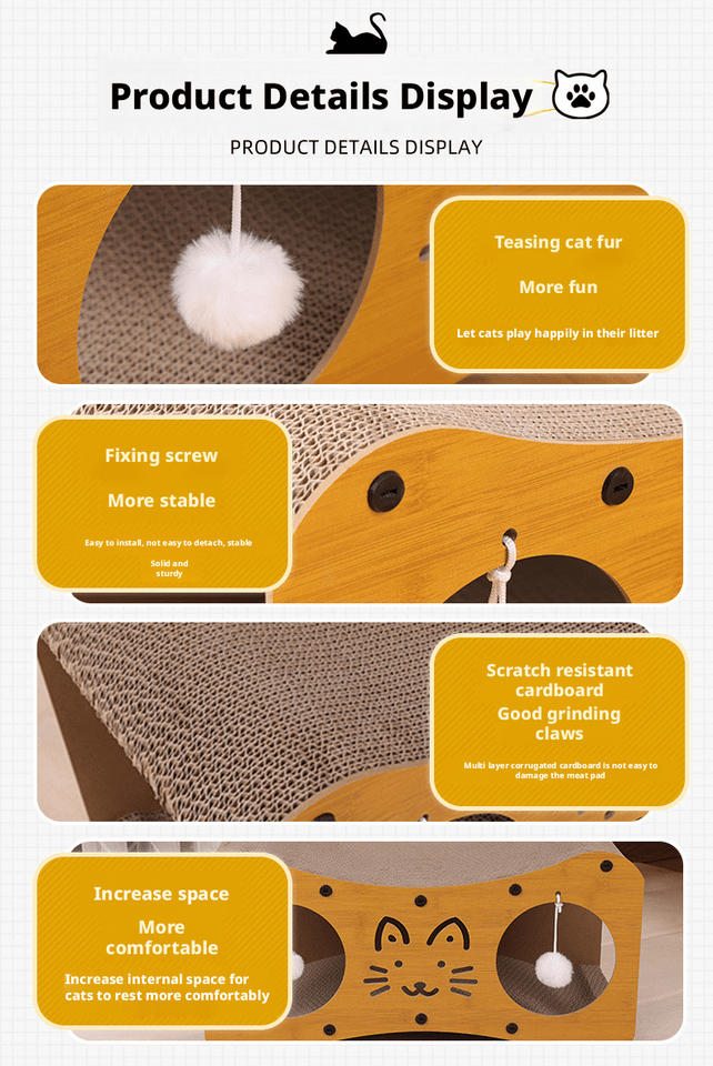 Durable 2-in-1 Corrugated Cat Scratcher House, Brown Pet Den with ...