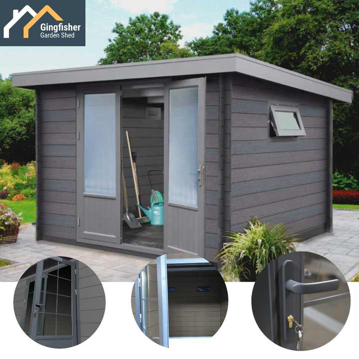 Grey Wood Composite Outdoor Storage Shed with Floor
