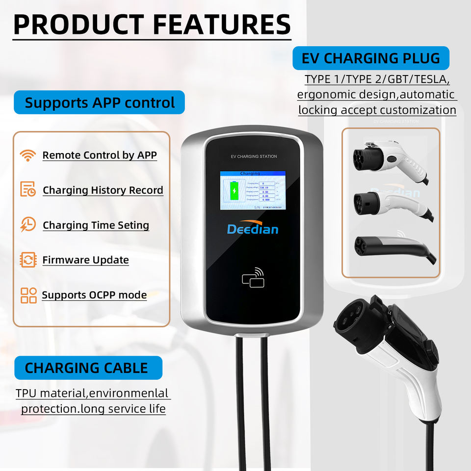 Type2 7/11/22KW EV CHARGER 7KW 32A NACS CEE PLUG FAST CHARGING WIFI APP ...