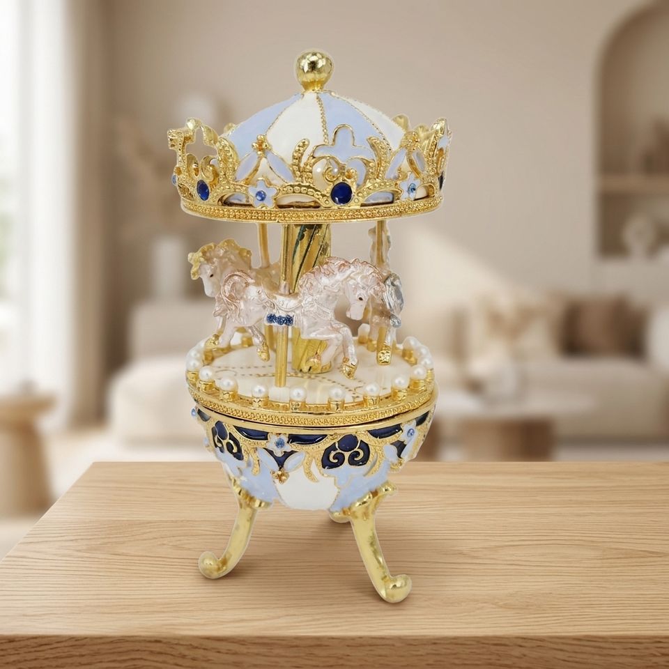 New Metal Craft Made New Metal Enamel Carousel Trinket Jewelry Box Best ...