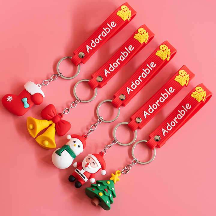 Christmas Tree Keychain Ornaments Cartoon Key Ring Santa Claus Snowman ...