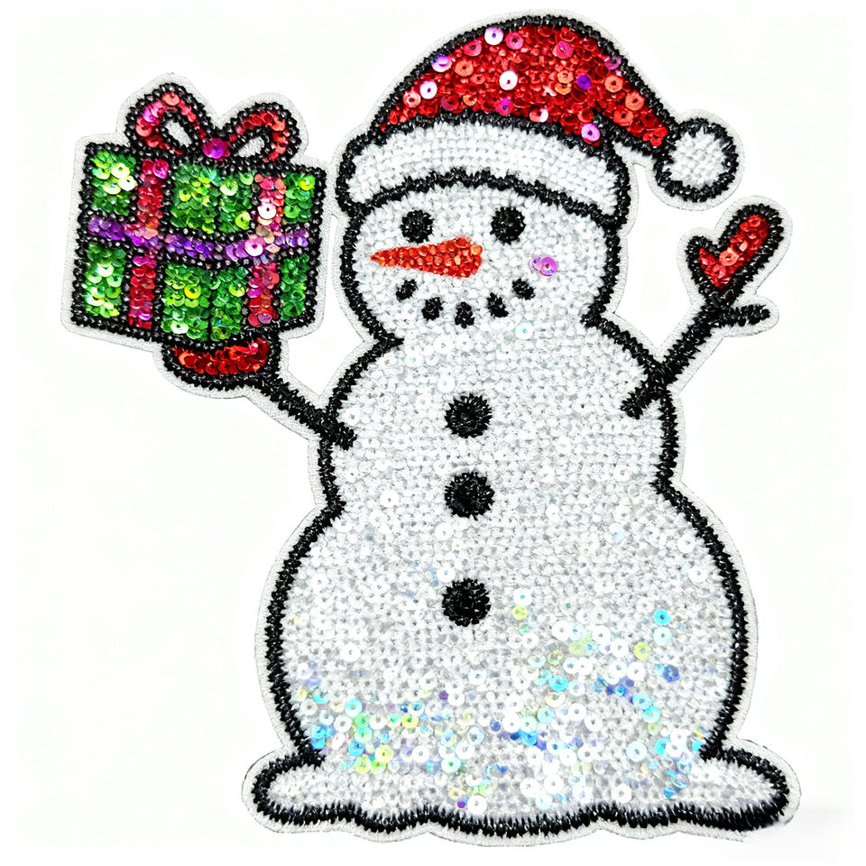 Festive Snowman Sleigh Christmas Tree Themed Embroidered Sequin Patches ...