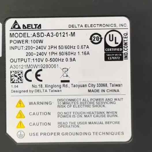 Delta 220V 100W Digital AC Servo Drive ASD-A3-0121-M for Robotics Smart ...