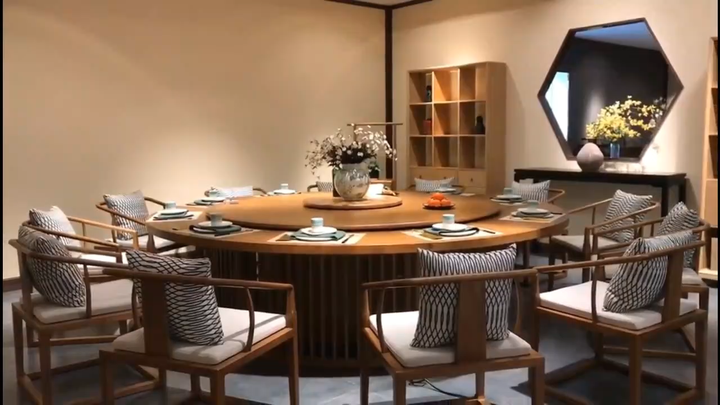 Modern large hotel turntable solid wood round table New hotel banquet ...