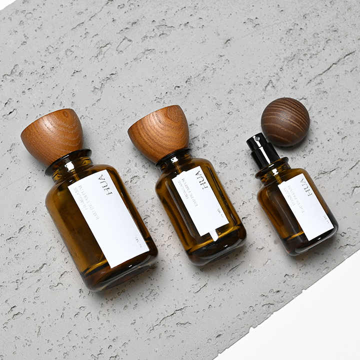Custom Round Empty Amber Fragrance Glass Perfume Bottle