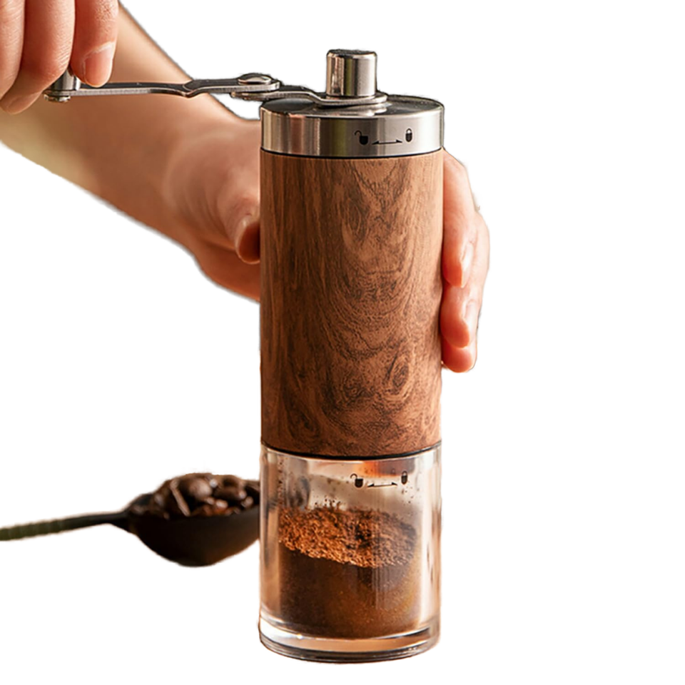 Wood Grain Manual Coffee Grinder with Adjustable Ceramic Burr - Ideal ...