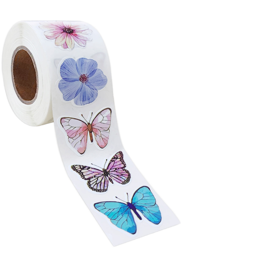 Watercolor Flower & Butterfly Waterproof Customizable Adhesive Stickers ...