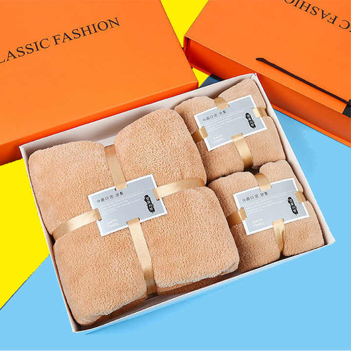 Soft Absorbent Eco-friendly Modern Coral Velvet Three-Piece Bath Towel ...