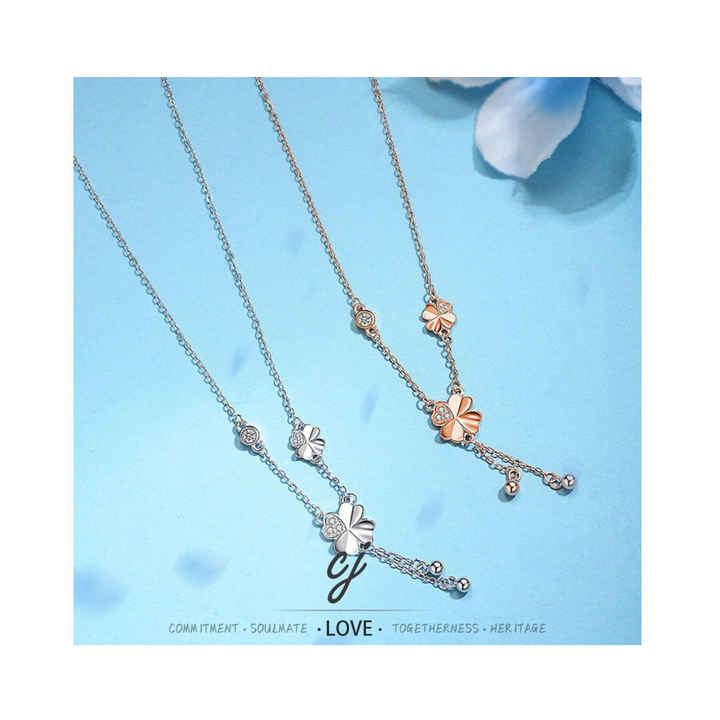 Carline 925 Sterling Silver Four Leaf Clover Heart Pendant Waterproof Non-Tarnish Link Chain for ...