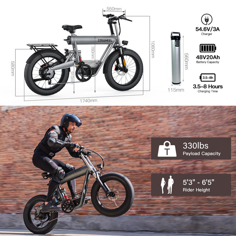 Coswheel T20 Fatbike Full Suspension Electric Bike 1500W 48V Fat Tire ...