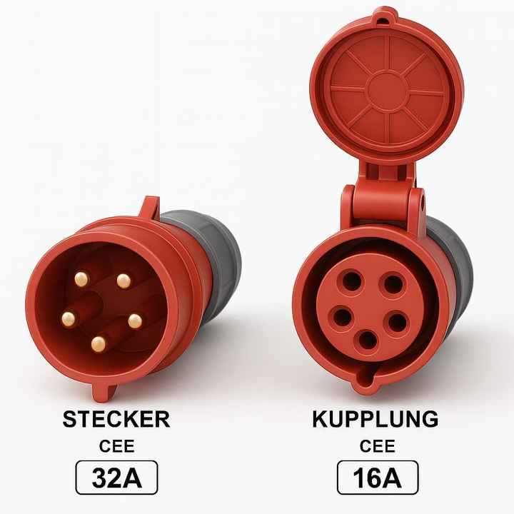 Heavy Duty CEE Extension Cord Lead Cable 32A 5G6 IP44 Outdoor Rubber ...