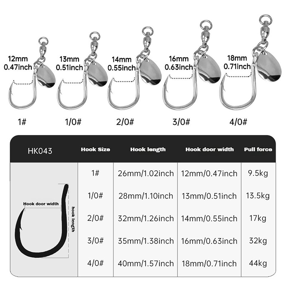 Heavy Duty Metal Jig Tail Hook with Willow Spinner Blade | Carbon Steel ...