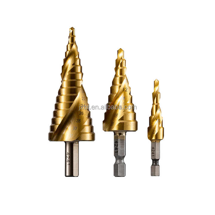 3PCS 3-12mm,4-12 Mm, 4-20mm Bearing Steel Straight Groove Step Drill Bit Set Titanium Coated ...