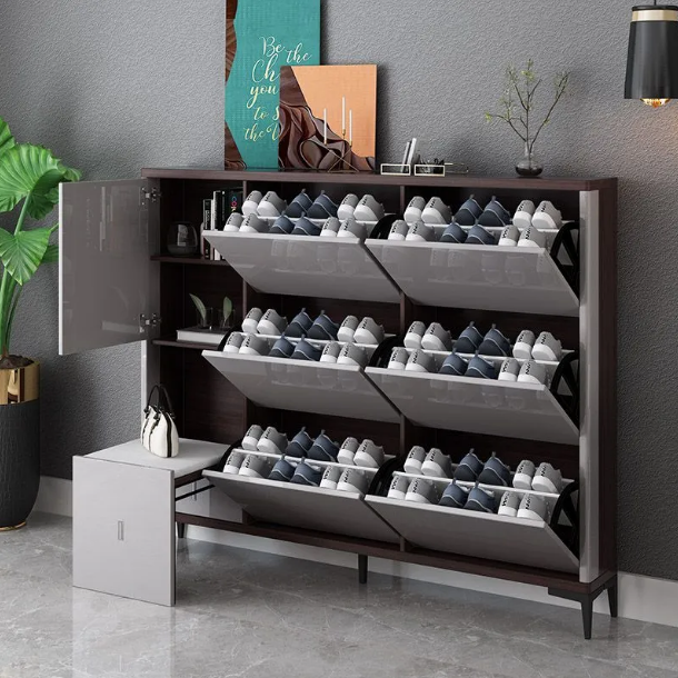 Ultra Thin Flip Shoe Cabinet Home Entrance Wooden Entryway