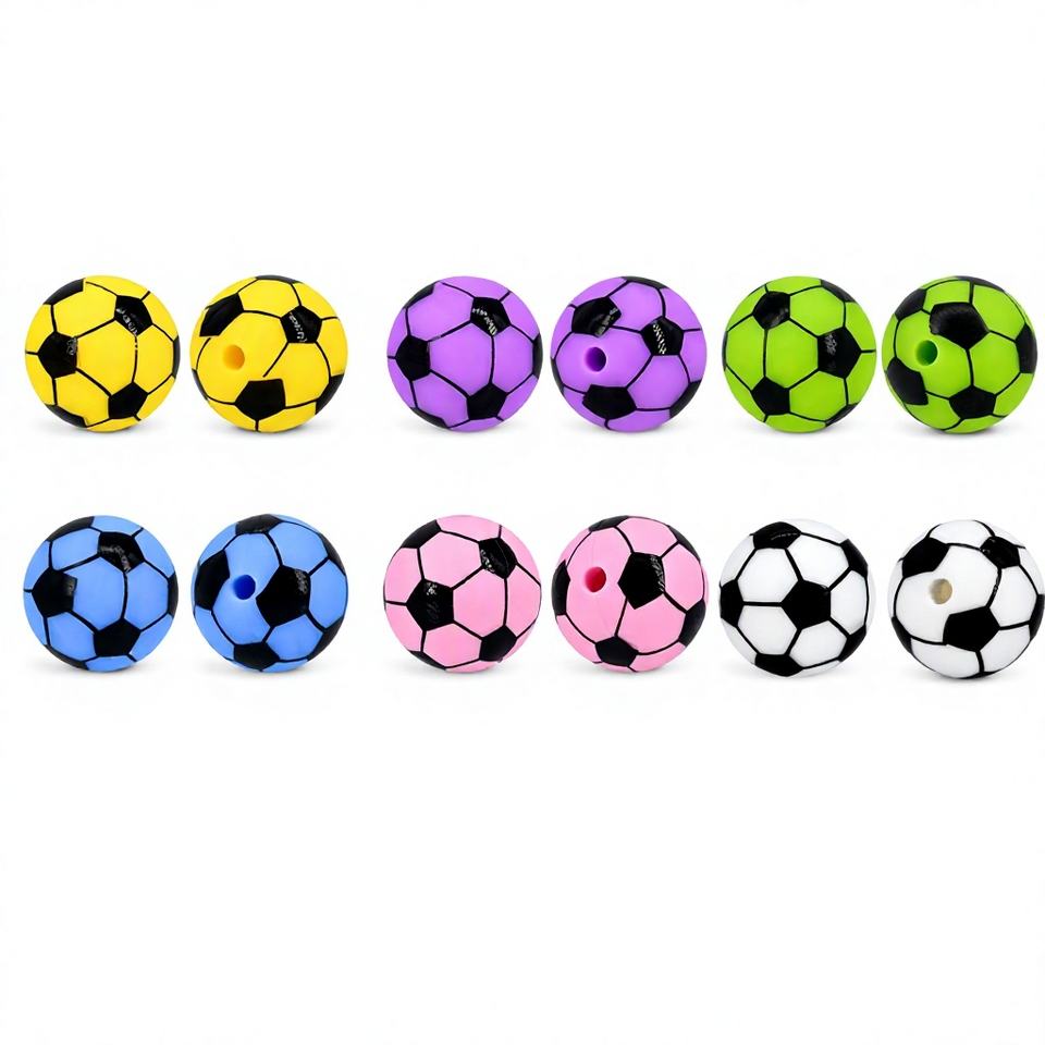 Silicone Soccer Beads Round Football Pattern Beads 15mm DIY Craft ...