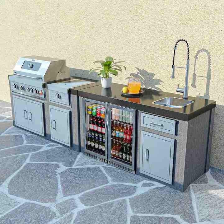 Stainless Steel Modular Outdoor Kitchen Cabinet & BBQ Grill with Sink ...