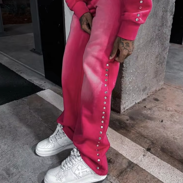 High Quality Patch Embroidery Rhinestone Zip up Jogger Set Tracksuit ...