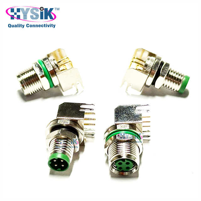 90 Deg M8 Ethernet Socket PCB DIP Solder 4 Poles D Code Ciruclar Panel ...